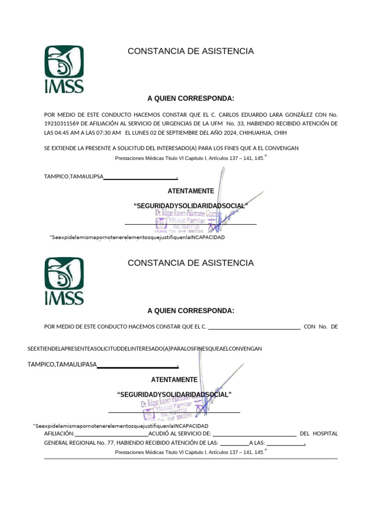 Justificante Imss 77 | PDF