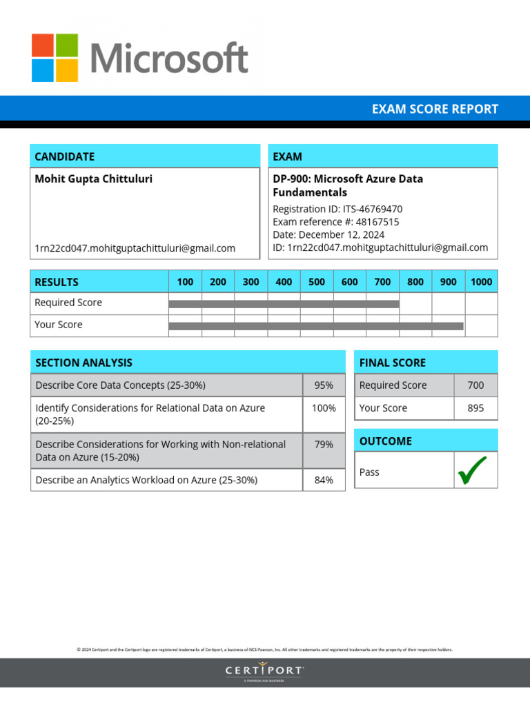 DP-900 Exam Score Report: Pass | PDF | Microsoft