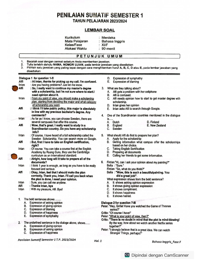 Soal B. Inggris - Kelas 11 - Ujian Semester 1 - KM - SMAN 1 Pasaman | PDF