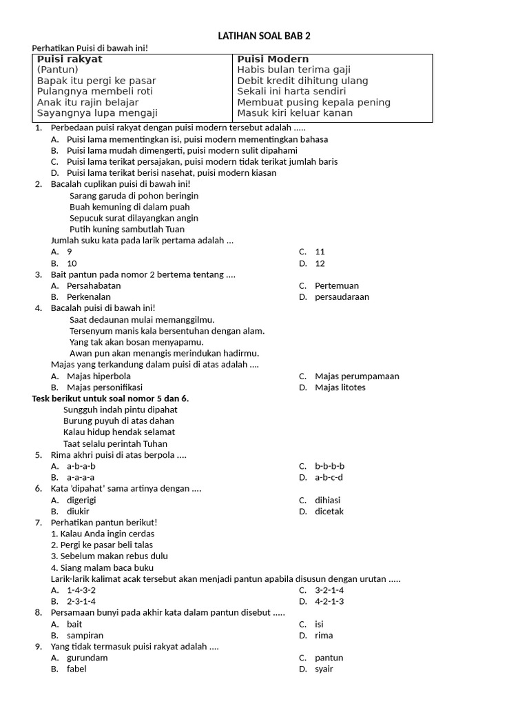 LATIHAN SOAL BAB 2 Kelas 7 BIND | PDF