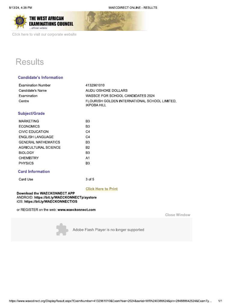 Oshoke Waec Result | PDF