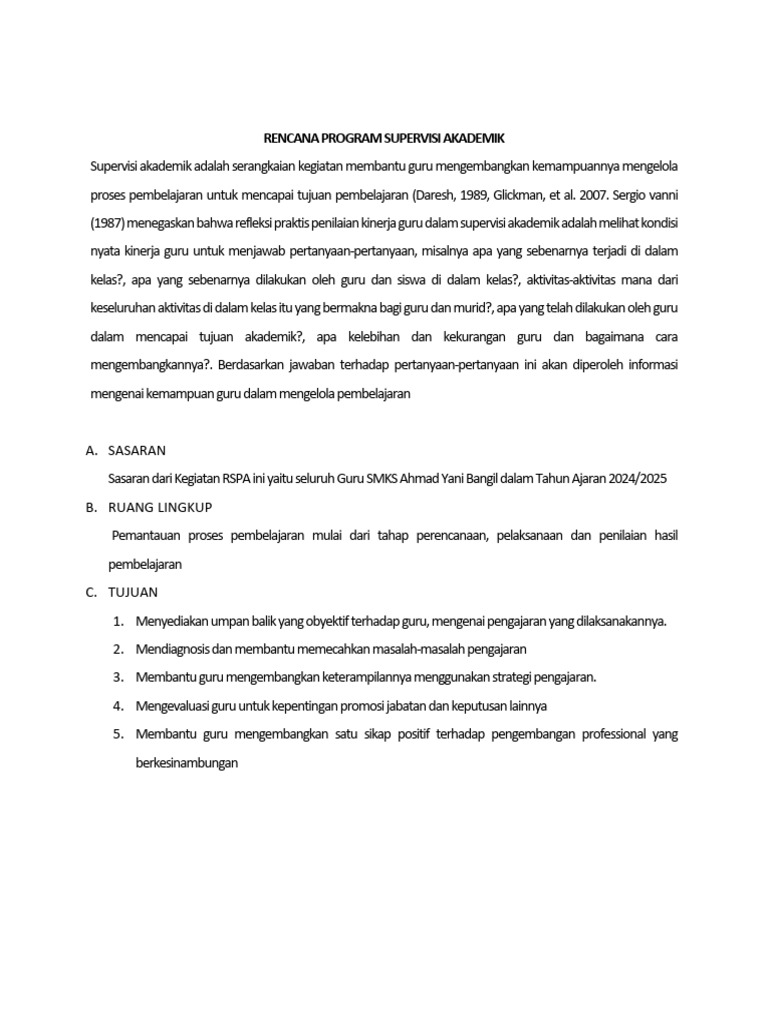 Rencana Program Supervisi Akademik | PDF