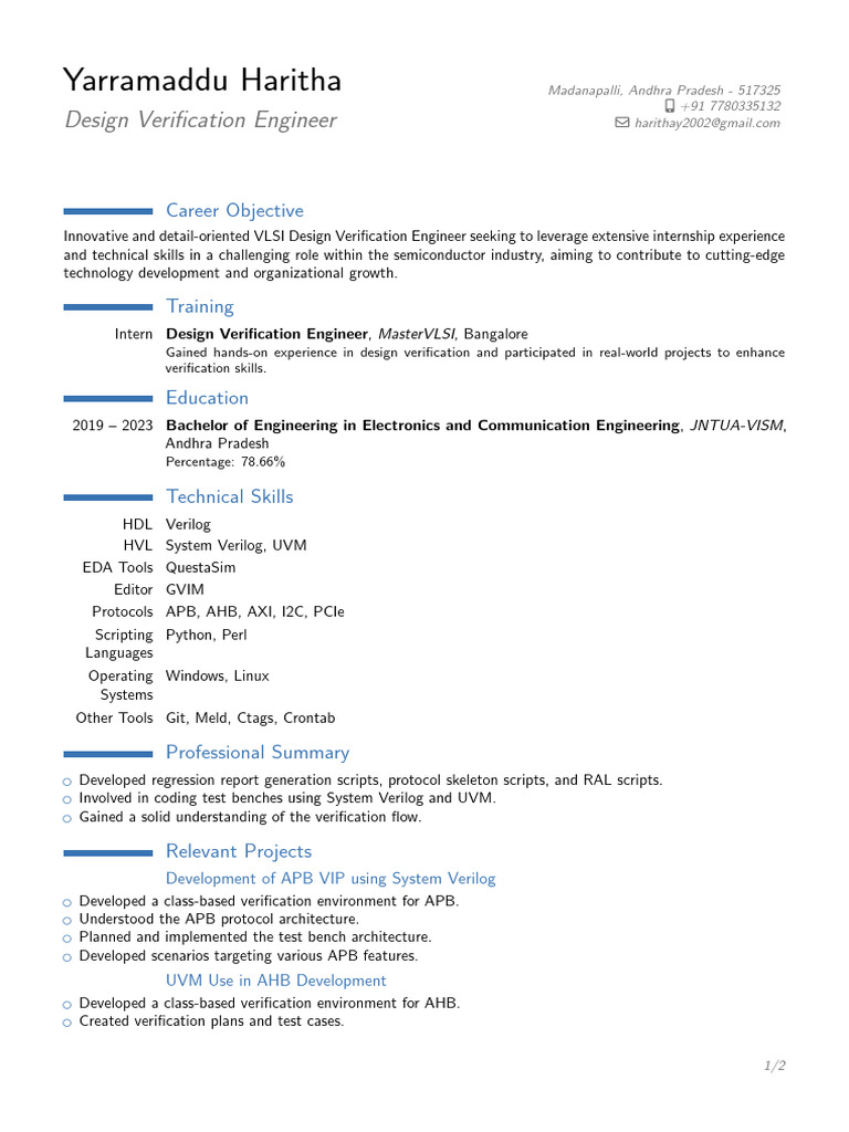 Haritha Resume DV Intern CV | PDF | Formal Verification | Hardware Description Language