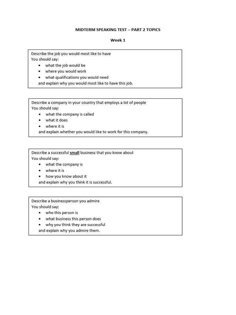 Midterm Part 2 Speaking Topics | PDF