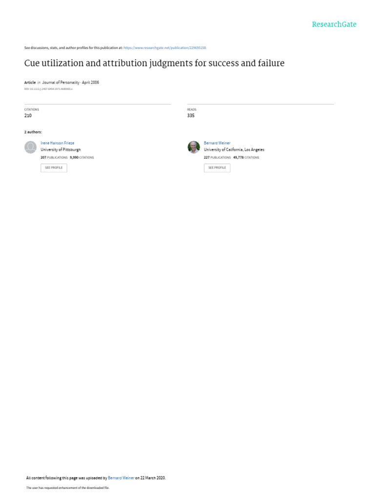 Cue Utilization and Attribution Judgments For Success and Failure | PDF