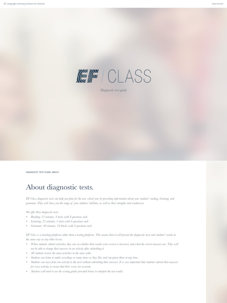 Ef Class Diagnostic Test Guide | PDF | English Grammar | Learning