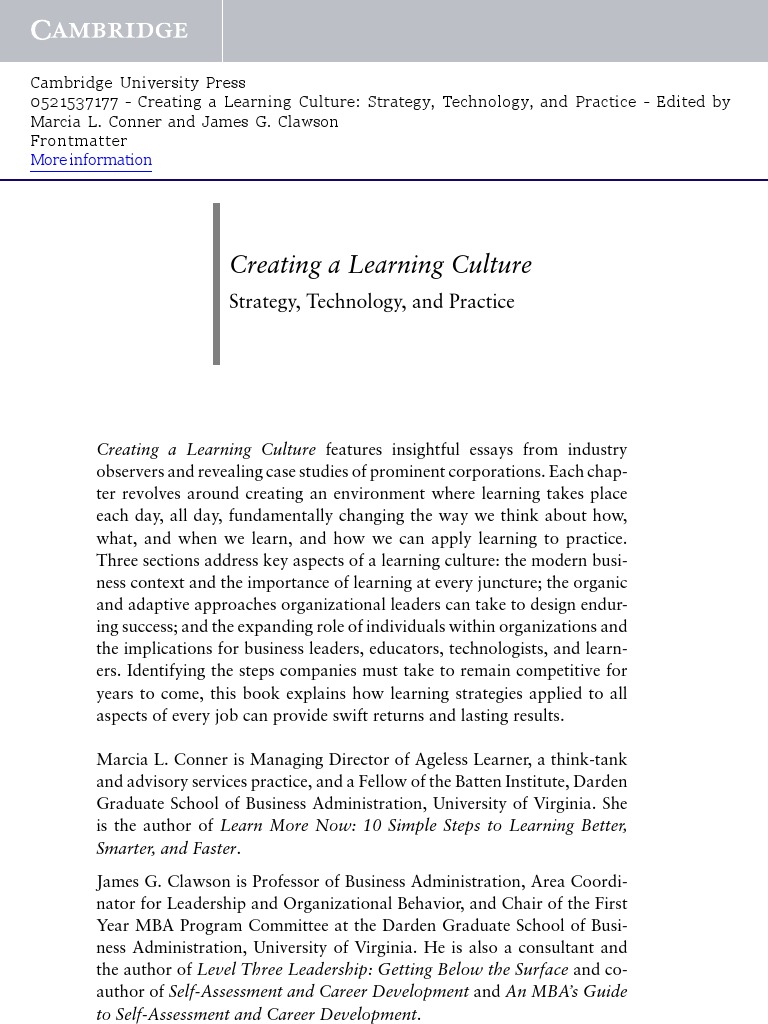 Book Creating Learning Culture Pdf Master Of Business