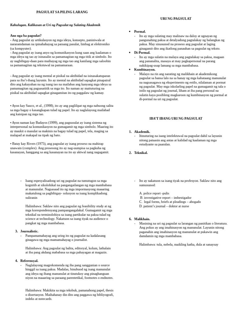 Pagsulat Sa Piling Larang (Q1) | PDF