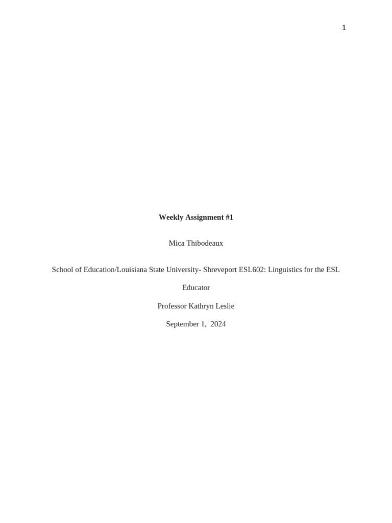 Weekly Assignment #1 | PDF | Language Acquisition | Learning