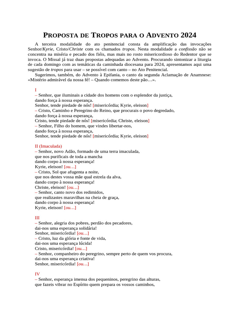 Tropos para o Advento 2024: Ato Penitencial | PDF | Misericórdia | Advento