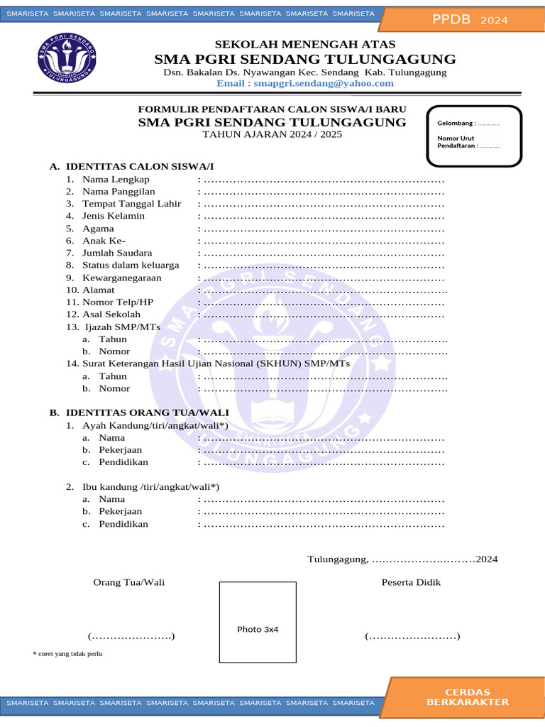Formulir_pendaftaran_2024 SMA PGRI - (1) | PDF