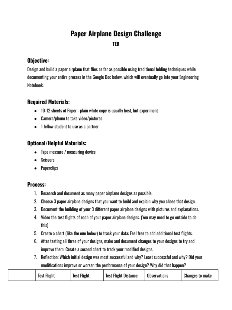 Copy of Paper Airplane Design Challenge (1) | PDF | Flight | Airplane