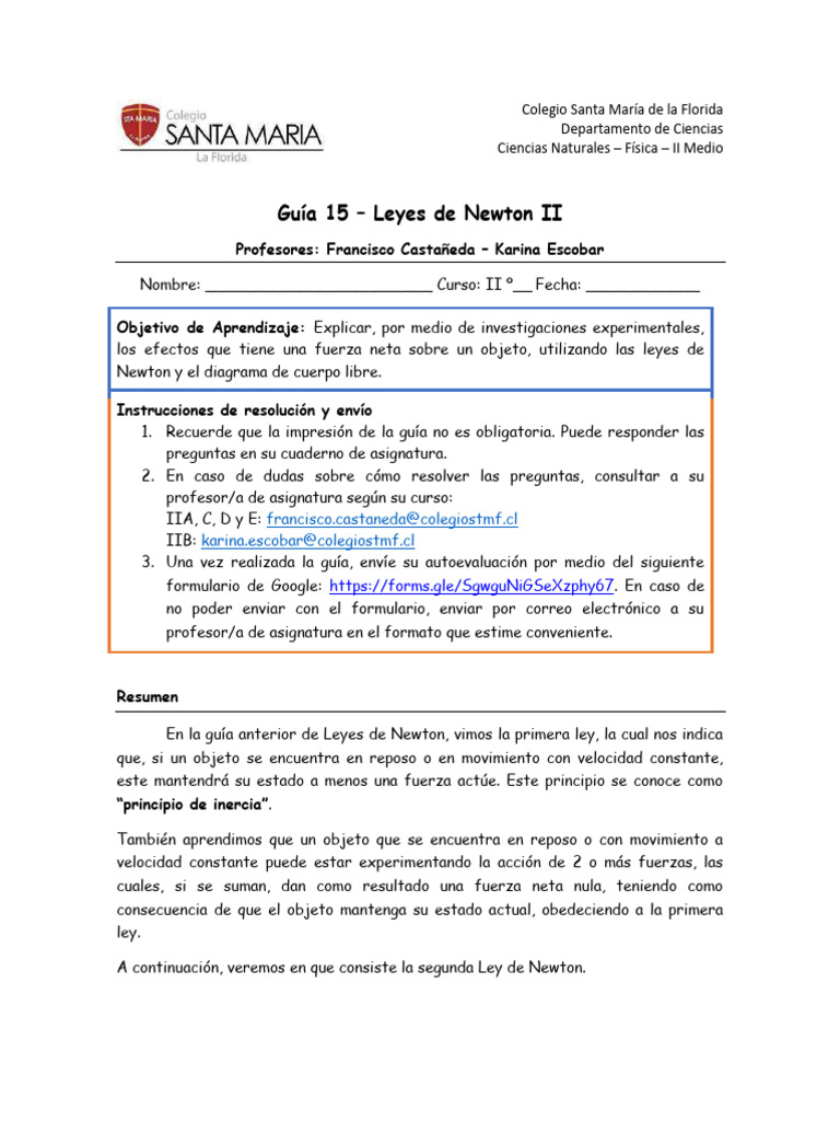 II-Medio-Fisica-Guia-15-Leyes-de-Newton-II | PDF | Fuerza | Masa II-Medio-Fisica-Guia-15-Leyes-de-Newton-II | PDF | Fuerza | Masa