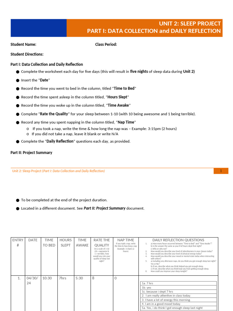 Sleep Data Collection & Reflection Guide | PDF | Sleep | Mood (Psychology)