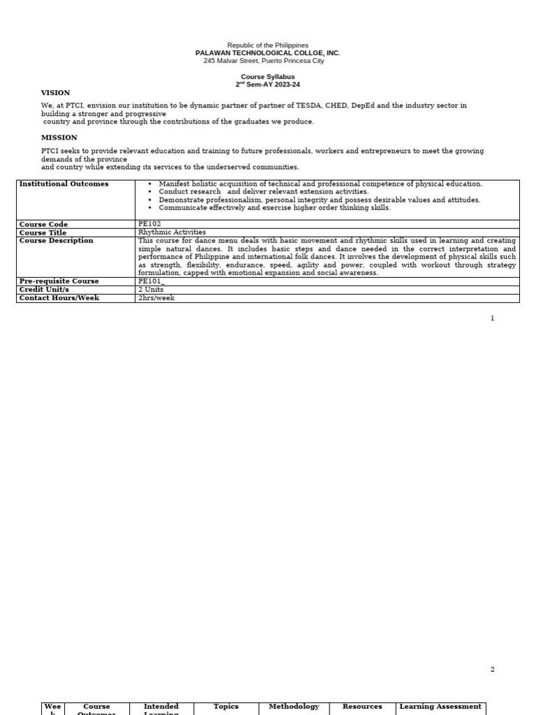 Rhythmic Activity Syllabus | PDF | Microsoft Power Point | Dances