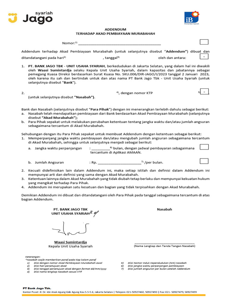 New Draft Addendum Manual Restukturisasi Perubahan Angsuran Pembiayaan ...
