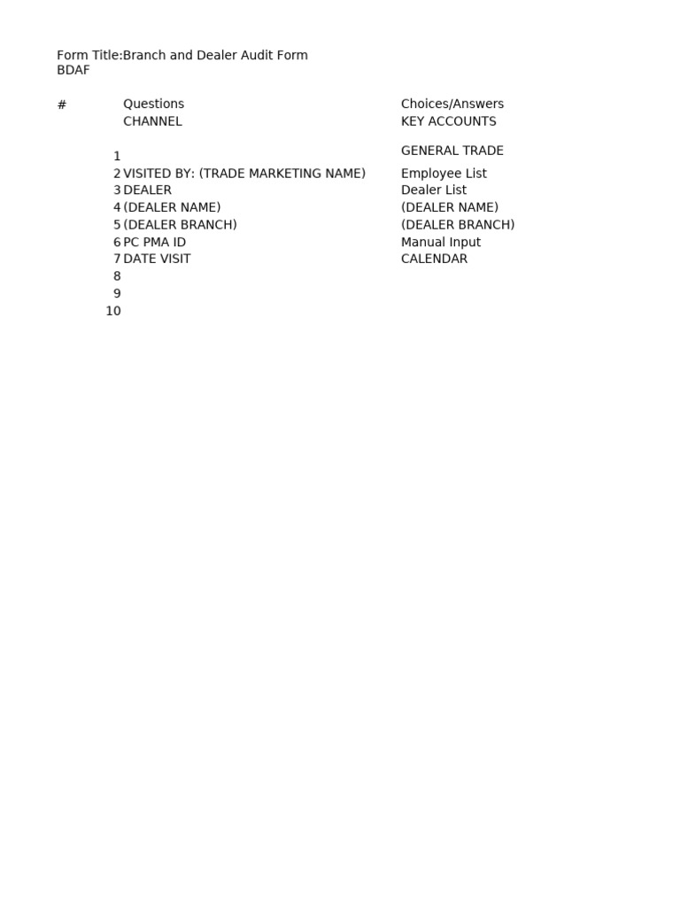 Branch and Dealer Audit Form BDAF | PDF