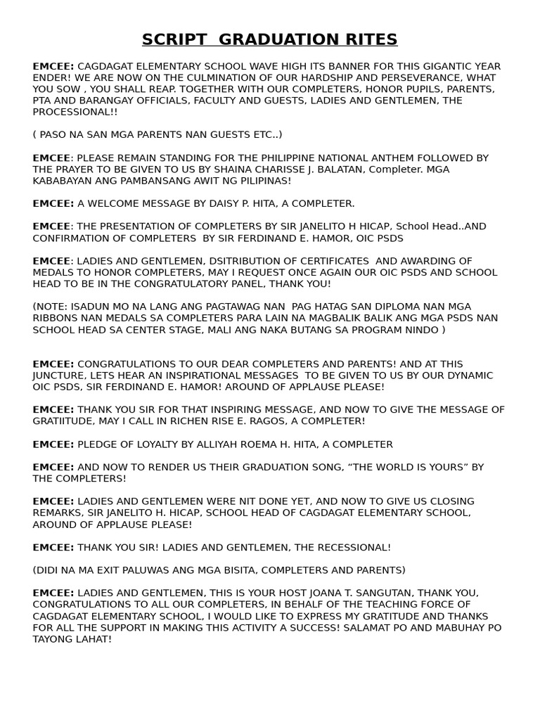 SCRIPT GRADUATION RITES | PDF