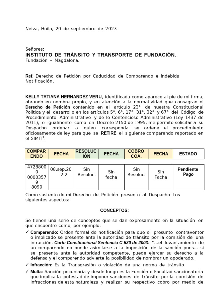 Foto Multa Tatiana Hernandez Veru. | PDF | Petición | Justicia