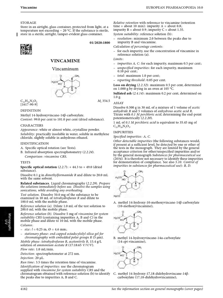 Vincamine | PDF | Chromatography | Solubility
