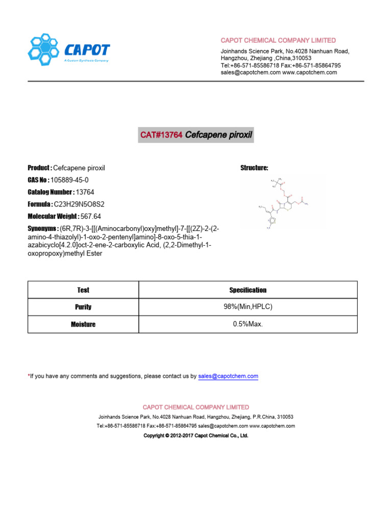 Spec of Cefcapene Piroxil | PDF