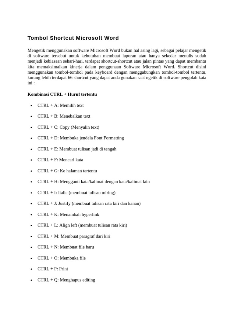 Shortcut Penting Microsoft Word | PDF