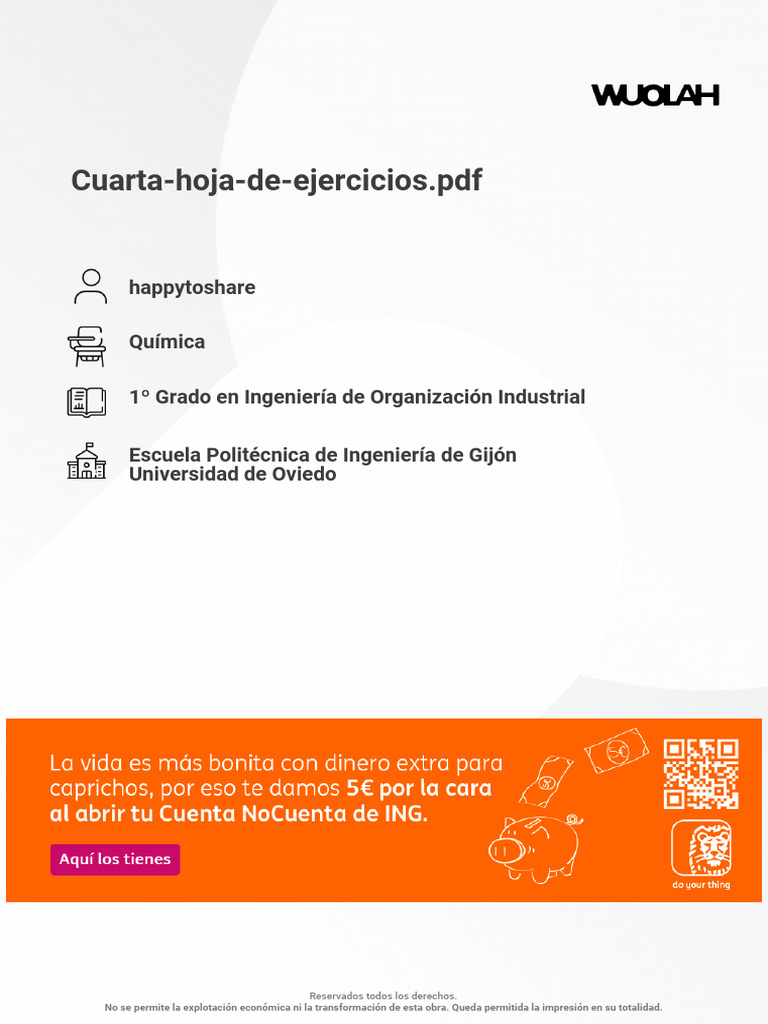 Wuolah Free Cuarta Hoja de Ejercicios | PDF | Velocidad de reacción | Cinética química