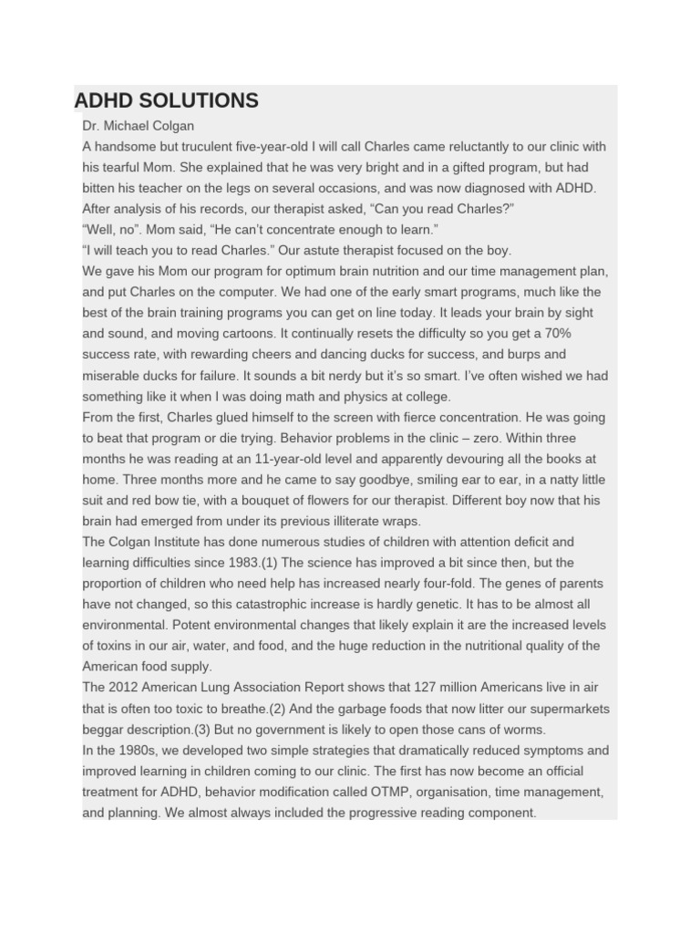 ADHD Solutions | PDF | Foods | Attention Deficit Hyperactivity Disorder