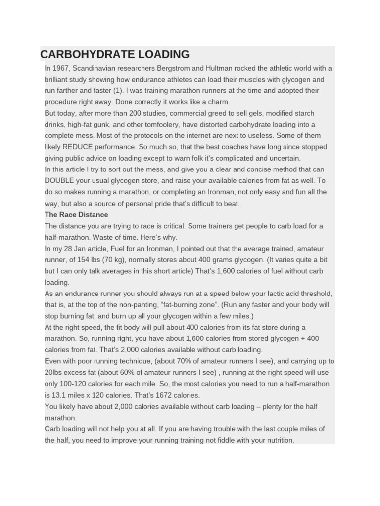 Carbohydrate Loading | PDF | Carbohydrates | Glycogen