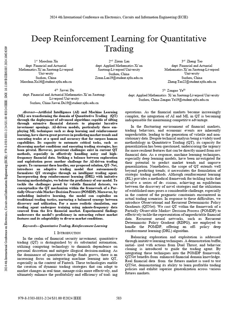 Deep Reinforcement Learning For Quantitative Trading | PDF | Machine Learning | Applied Mathematics