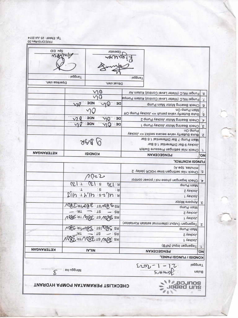 Checklist Perawatan Pompa Hydrant | PDF
