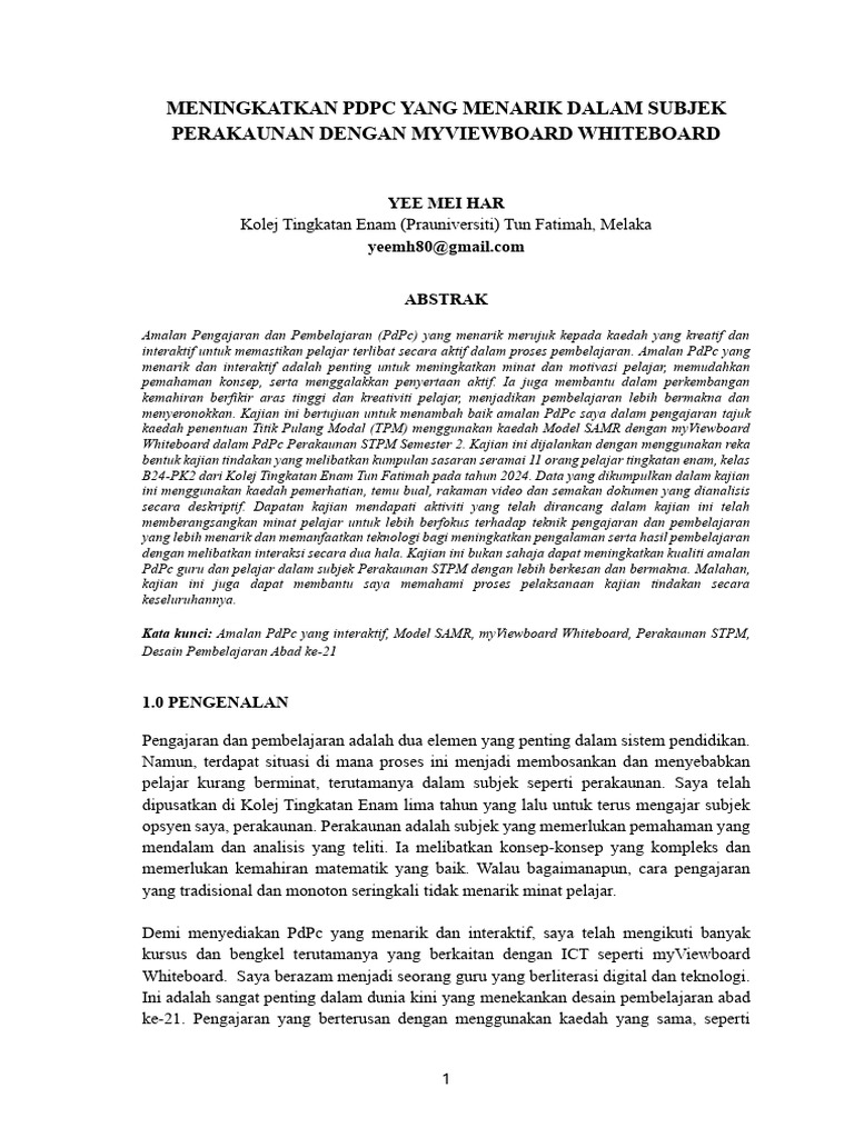 Kajian Tindakan Yee Mei Har KTE Tun Fatimah | PDF