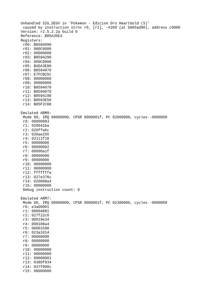 Pokemon HeartGold SIG_SEGV Error Analysis | PDF