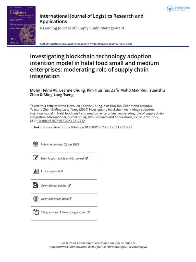 Investigating Blockchain Technology Adoption Intention Model in Halal Food Small and Medium ...