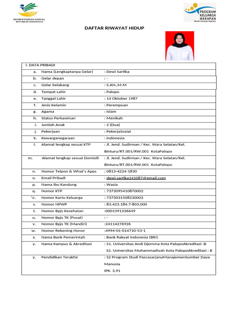 CV SDM PKH 2024 - Dewi Sartikaxx356546 | PDF