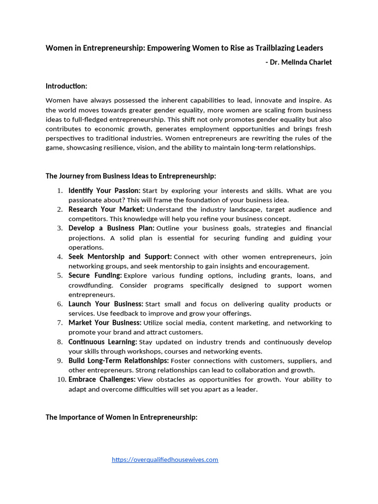 Women in Entrepreneurship - Empowering Women To Rise As Trailblazing ...