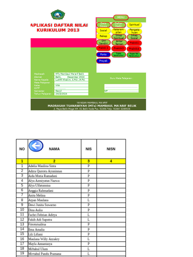 Nilai Guru Mapel 7A | PDF