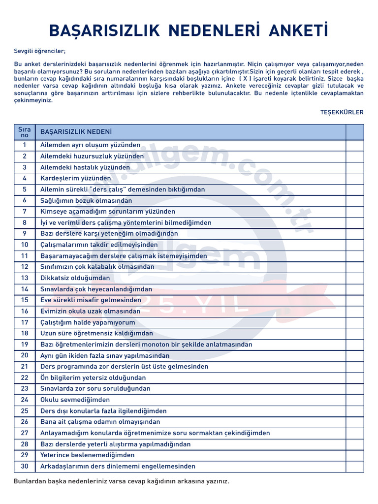Basarisizlik Nedenleri Anketi-1 | PDF