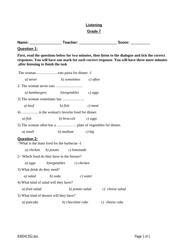 Grade 7 Listening | PDF