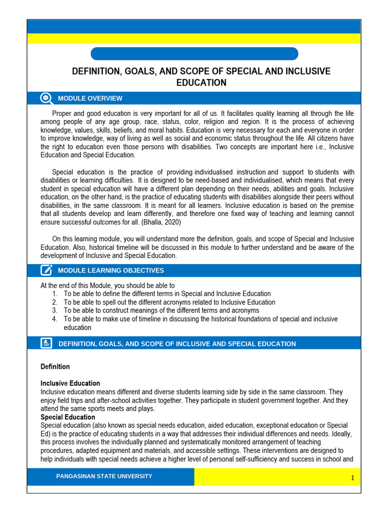 Study-Guide-Module-1-Foundations of Special and Inclusive Education | PDF | Special Education ...