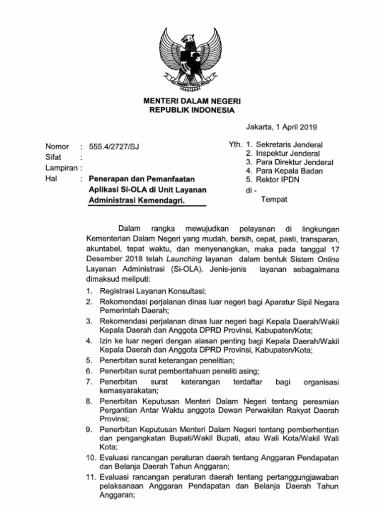 SE Mendgari Kepada Komponen Kemendagri | PDF