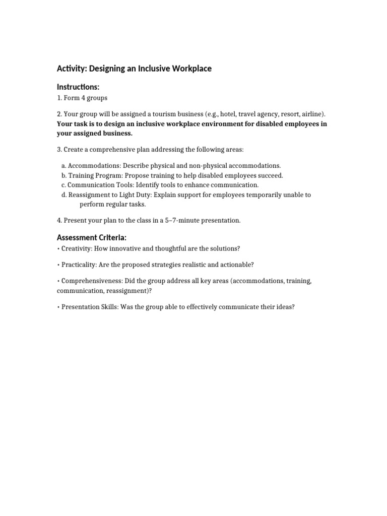 Inclusive Workplace Activity ROLE PLAY | PDF