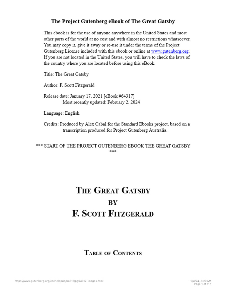 The Project Gutenberg Ebook of The Great Gatsby | PDF | The Great Gatsby