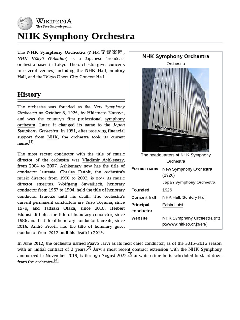 NHK_Symphony_Orchestra | PDF | Orchestras | Classical Music