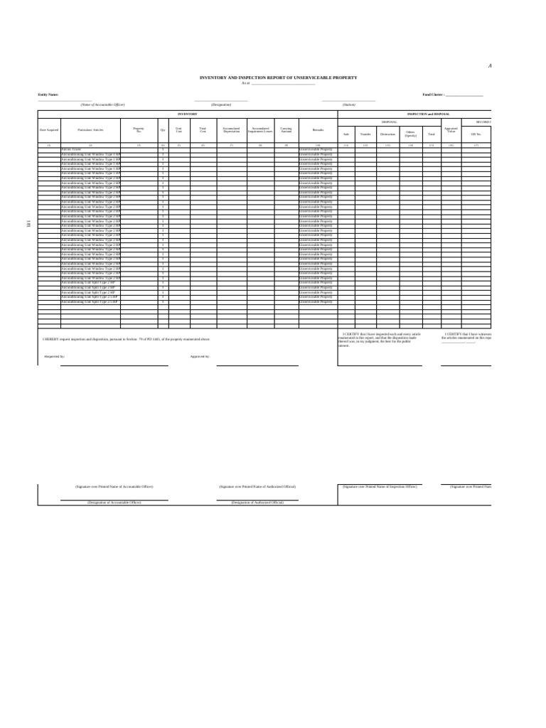 Appendix 74 - Inventory and Inspection Report of Unserviceable Property ...