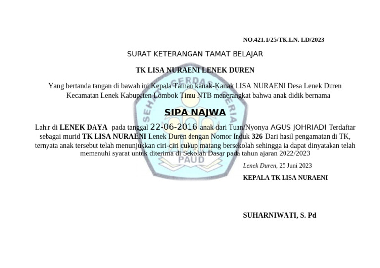 IJAZAH TK | PDF