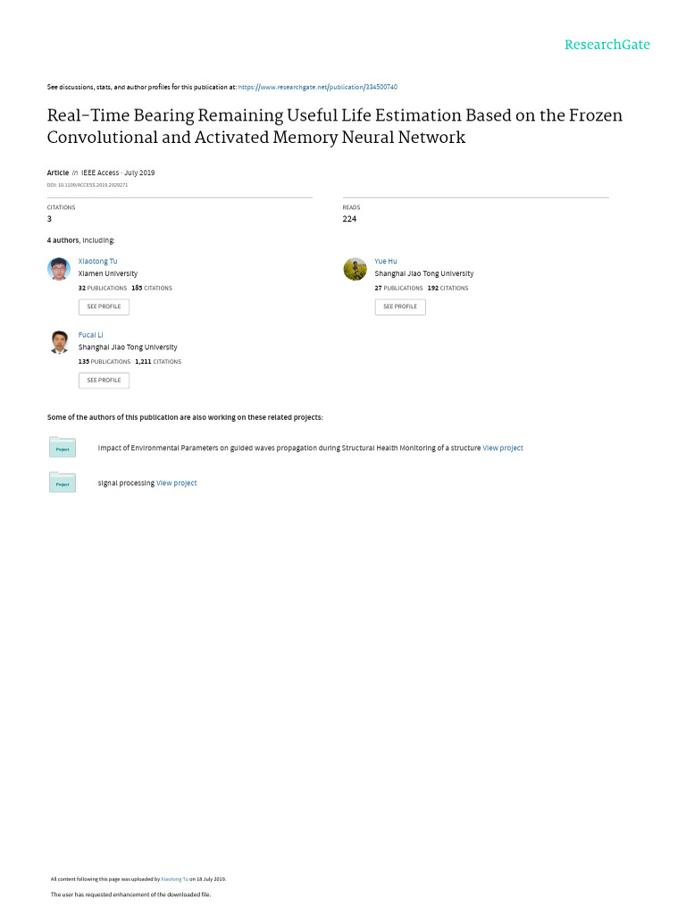 Real-Time Bearing Remaining Useful Life Estimation Based On The Frozen Convolutional and ...