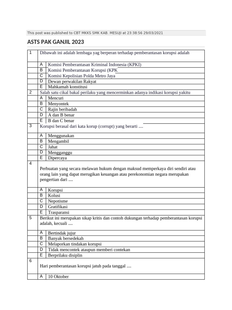 Soal Pak X 2024 | PDF