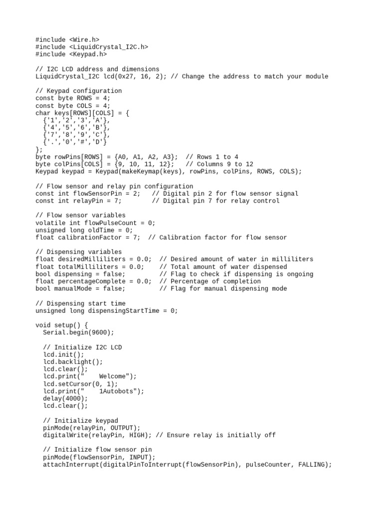 AutoBots_Code_LiquidDispenser_I2C-LCD_Uno-R3 | PDF | Computer Programming | Computer Engineering