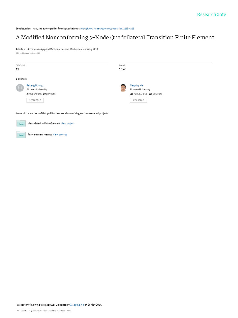 A Modified Nonconforming 5 Node Quadrilateral Tran Pdf Finite Element Method Norm
